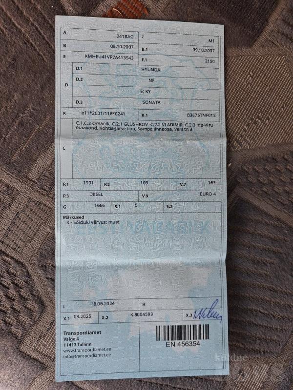 Melns Hyundai Sonata 2007 Narva, ar dzinēja tilpumu 0.00 L un nobraukumu 187 tūkst. km par 3000 €, foto 7 vietnē AUTOMOTO.COM.LV