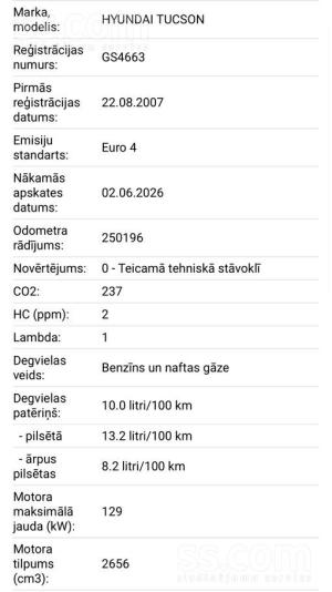 Hyundai Tucson 2007 Rīga, ar dzinēja tilpumu 2.70 L un nobraukumu 254 tūkst. km par 2950 €, foto 28 vietnē AUTOMOTO.COM.LV