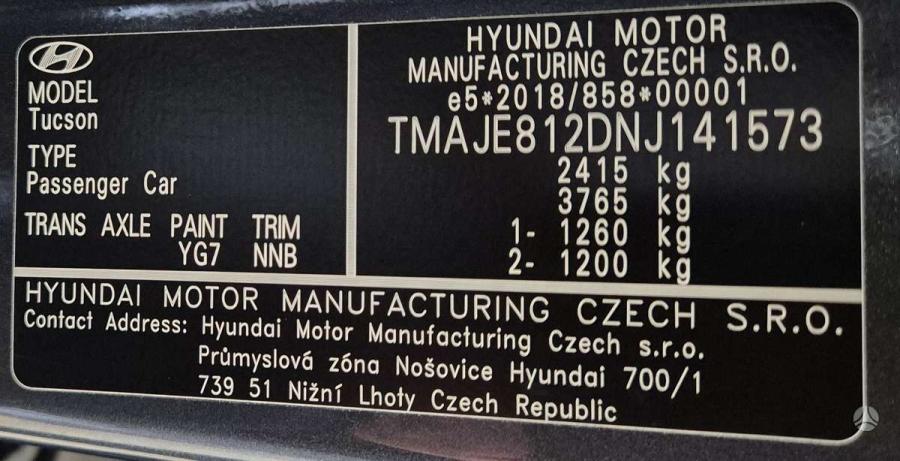 Серый Хендай Туксон 2022 в Шяуляй, объемом двигателя 1.60 л и пробегом 37 тыс. км за 29800 €, фото 35 на AUTOMOTO.COM.LV