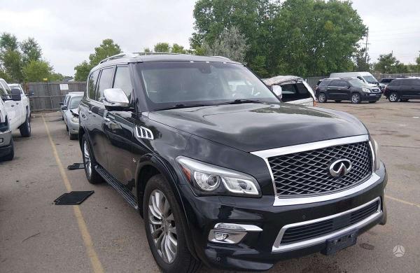Black Infiniti QX80 2015 in Vilnius, with an engine capacity of 5.55 L and mileage of 293 thousand km for 8500 €, photo 3 on AUTOMOTO.COM.LV