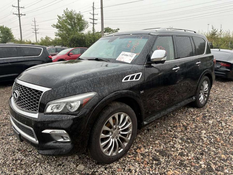 Black Infiniti QX80 2015 in Vilnius, with an engine capacity of 5.55 L and mileage of 293 thousand km for 8500 €, photo 5 on AUTOMOTO.COM.LV