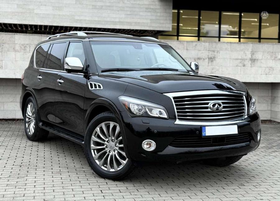 Black Infiniti QX80 2016 in Vilnius, with an engine capacity of 5.55 L and mileage of 90 thousand km for 16950 €, photo 1 on AUTOMOTO.COM.LV