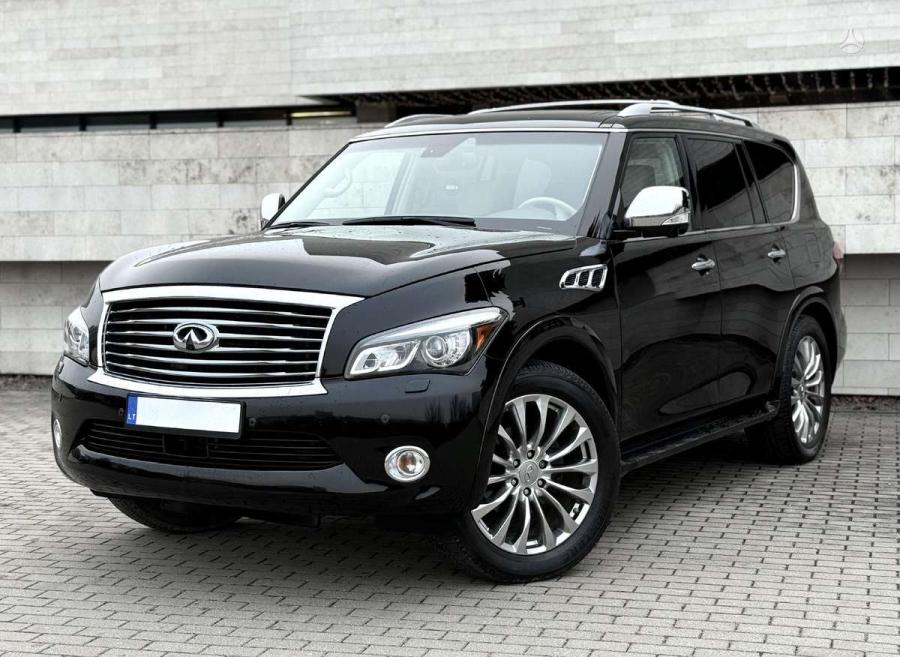 Black Infiniti QX80 2016 in Vilnius, with an engine capacity of 5.55 L and mileage of 90 thousand km for 16950 €, photo 3 on AUTOMOTO.COM.LV