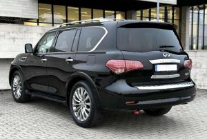 Black Infiniti QX80 2016 in Vilnius, with an engine capacity of 5.55 L and mileage of 90 thousand km for 16950 €, photo 5 on AUTOMOTO.COM.LV