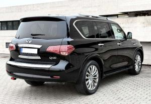 Black Infiniti QX80 2016 in Vilnius, with an engine capacity of 5.55 L and mileage of 90 thousand km for 16950 €, photo 7 on AUTOMOTO.COM.LV