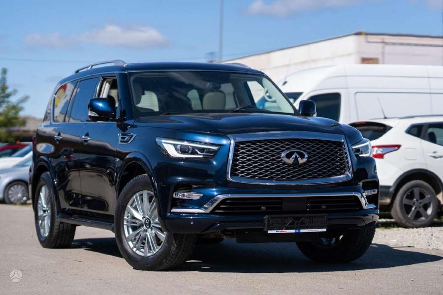 Zils Infiniti QX80 2018 Šauļi, ar dzinēja tilpumu 5.60 L un nobraukumu 105 tūkst. km par 31900 €, foto 1 vietnē AUTOMOTO.COM.LV