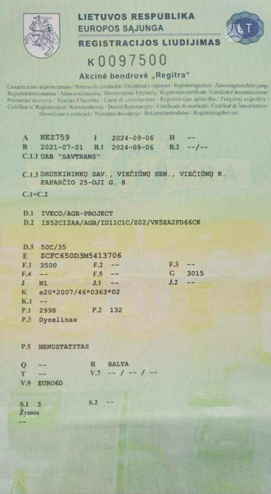 Белый Ивеко Дейли 2021 в Друскининкай, объемом двигателя 0.00 л и пробегом 365 тыс. км за 35000 €, фото 14 на AUTOMOTO.COM.LV