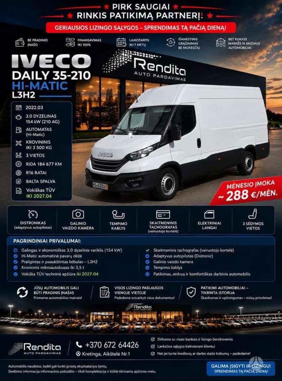 Balts Iveco Daily 2022 Kretinga, ar dzinēja tilpumu 3.00 L un nobraukumu 185 tūkst. km par 20799 €, foto 32 vietnē AUTOMOTO.COM.LV