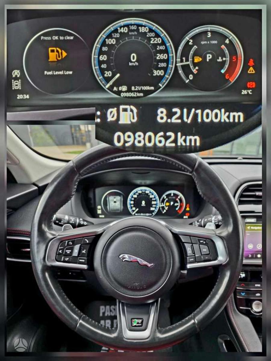 Grey Jaguar F-Pace 2017 in Siauliai, with an engine capacity of 2.00 L and mileage of 98 thousand km for 13750 €, photo 16 on AUTOMOTO.COM.LV