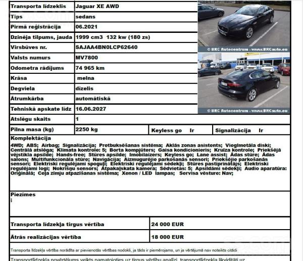 Black Jaguar XE 2021 in Riga, with an engine capacity of 2.00 L and mileage of 75 thousand km for 24000 €, photo 5 on AUTOMOTO.COM.LV