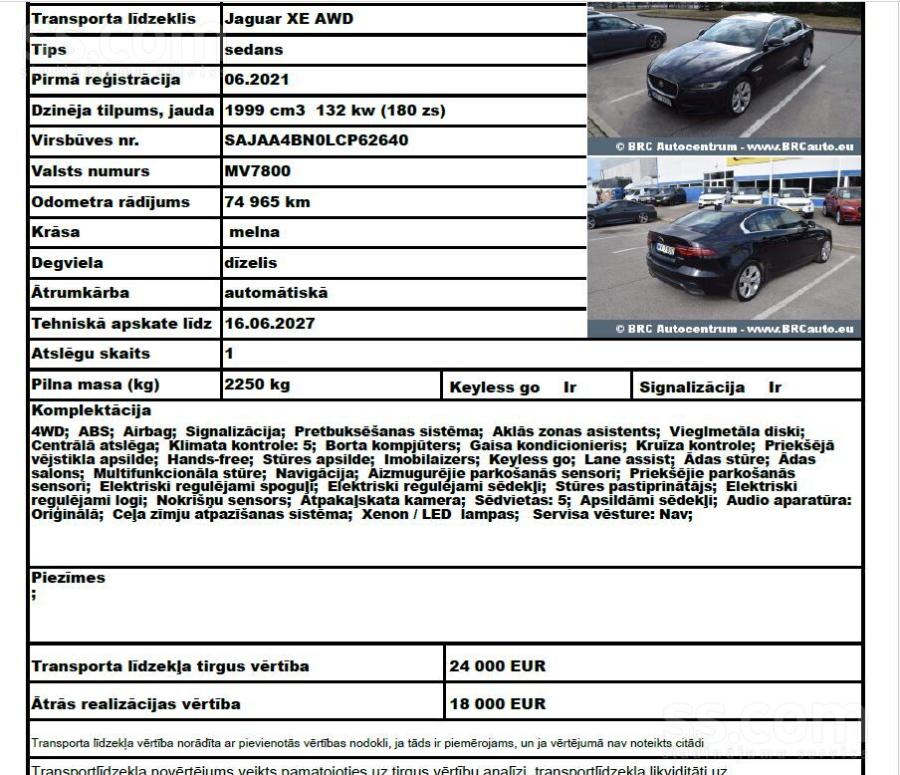 Black Jaguar XE 2021 in Riga, with an engine capacity of 2.00 L and mileage of 75 thousand km for 24000 €, photo 6 on AUTOMOTO.COM.LV