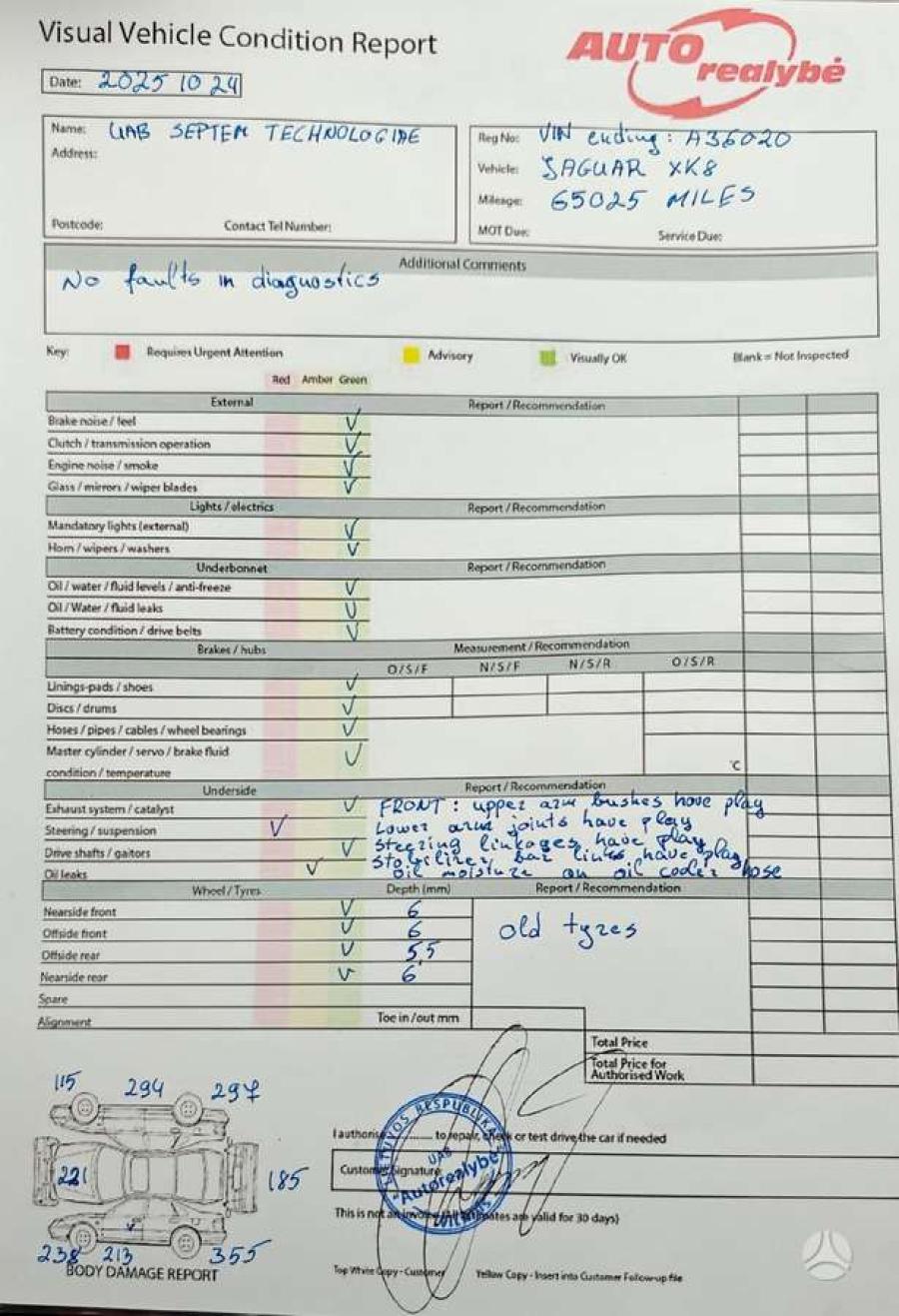 Green Jaguar XK 8 2003 in Vilnius, with an engine capacity of 4.20 L and mileage of 105 thousand km for 12500 €, photo 39 on AUTOMOTO.COM.LV