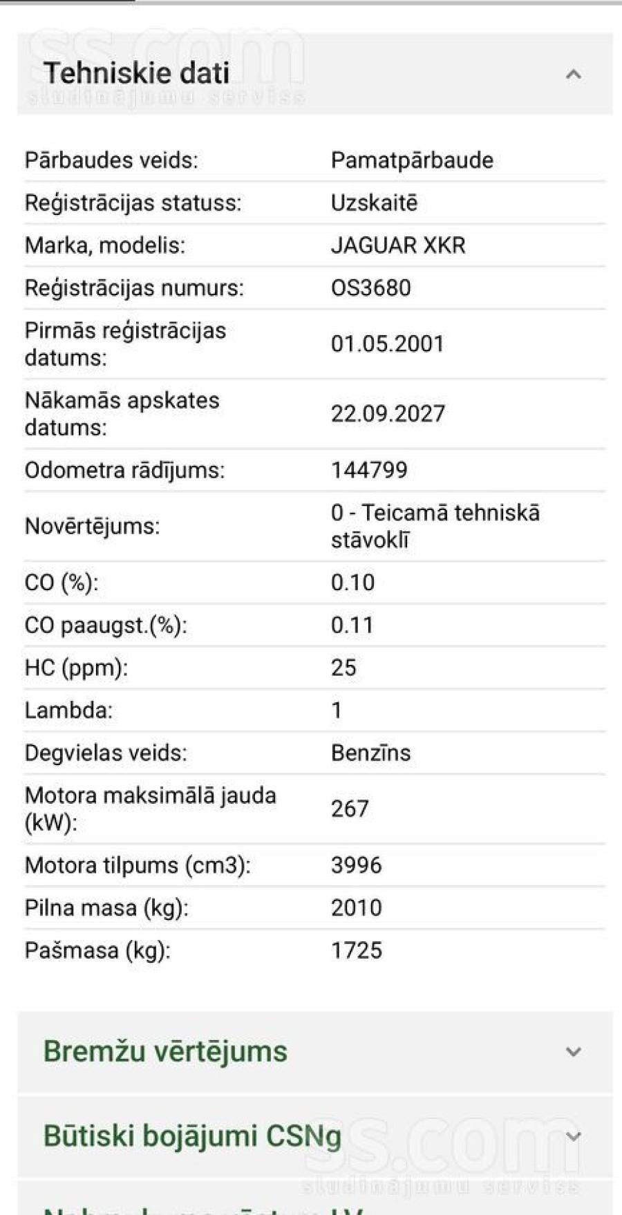 Grey Jaguar XKR 2001 in Riga, with an engine capacity of 4.00 L and mileage of 144 thousand km for 13995 €, photo 25 on AUTOMOTO.COM.LV