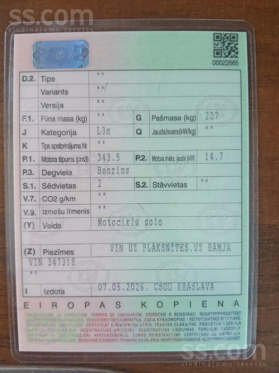 Jawa 350 1988 in Kraslava, with an engine capacity of 0.35 L and mileage of 0 thousand km for 1400 €, photo 5 on AUTOMOTO.COM.LV