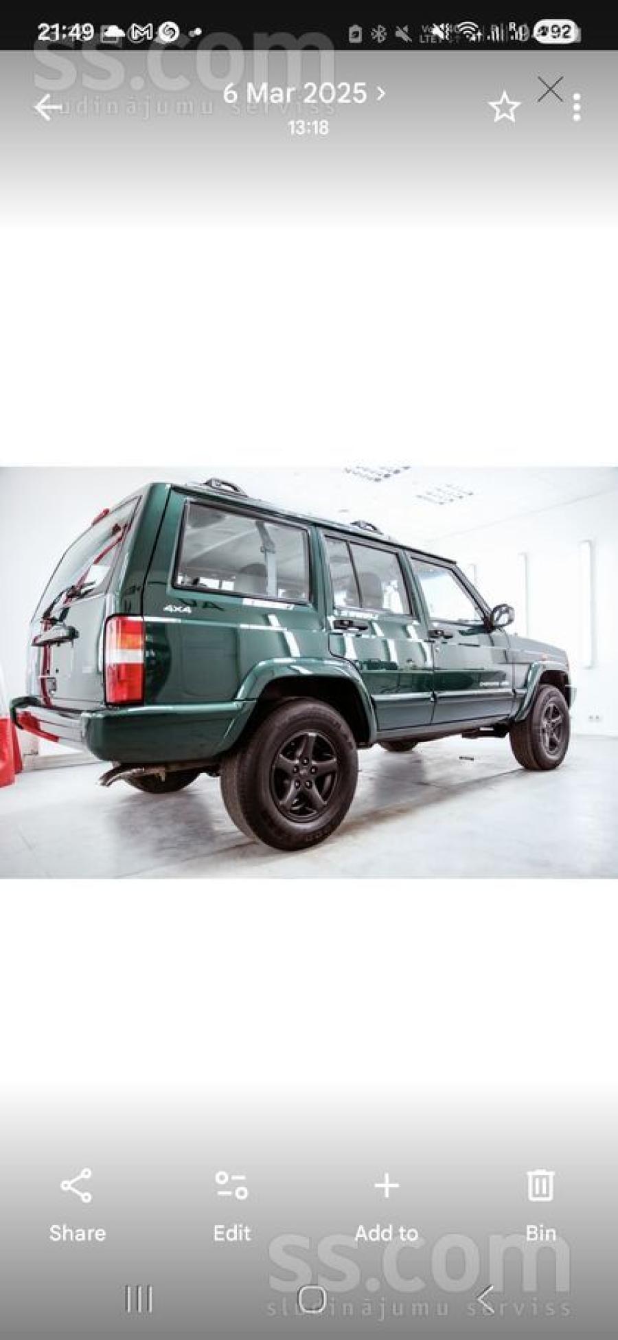 Zaļš Jeep Cherokee 1999 Rīga, ar dzinēja tilpumu 2.50 L un nobraukumu 266 tūkst. km par 15000 €, foto 4 vietnē AUTOMOTO.COM.LV