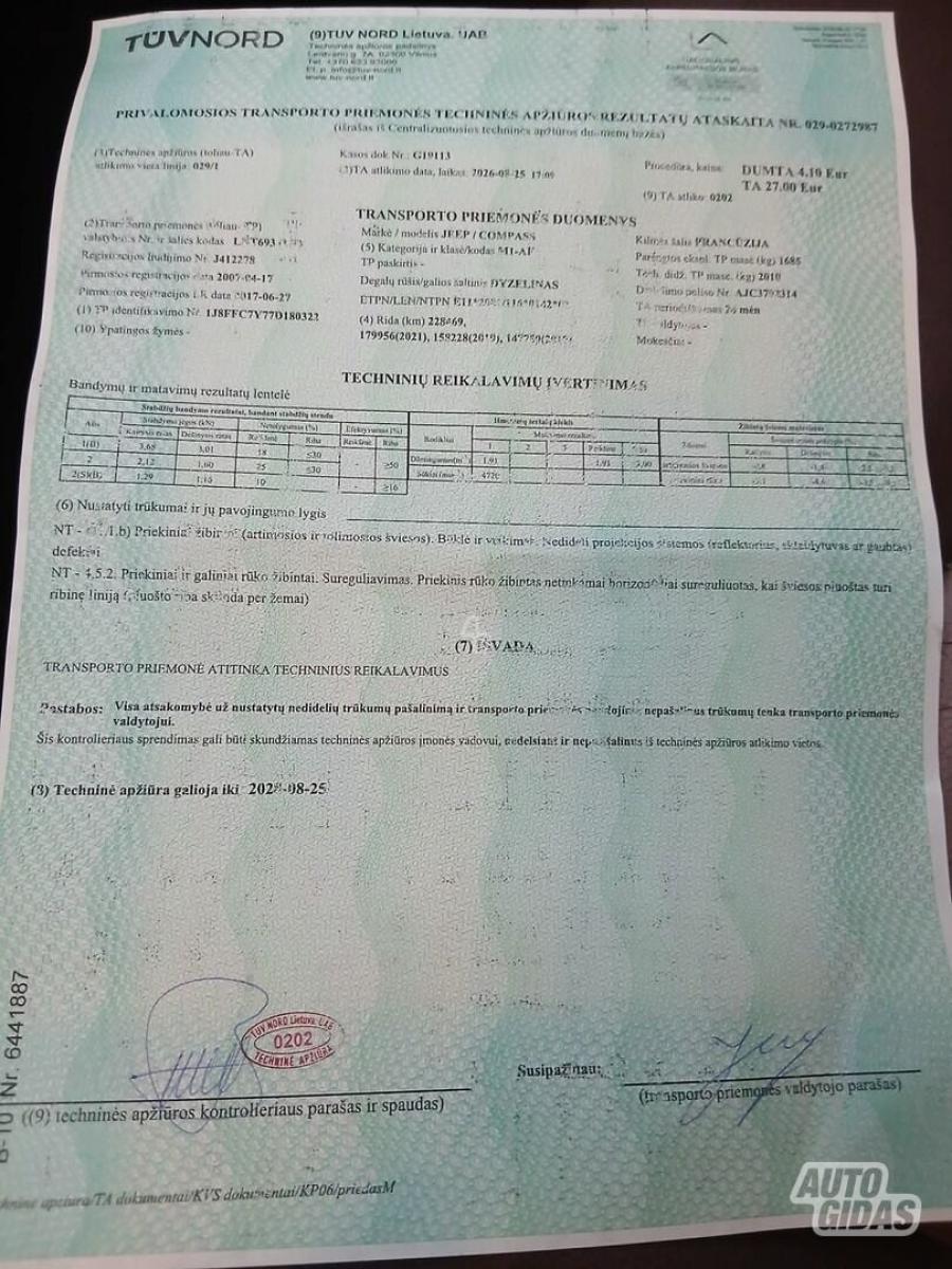 Джип Компас 2007 в Вильнюс, объемом двигателя 2.00 л и пробегом 228 тыс. км за 2450 €, фото 17 на AUTOMOTO.COM.LV