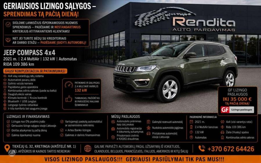 Zaļš Jeep Compass 2021 Kretinga, ar dzinēja tilpumu 2.36 L un nobraukumu 109 tūkst. km par 14399 €, foto 40 vietnē AUTOMOTO.COM.LV