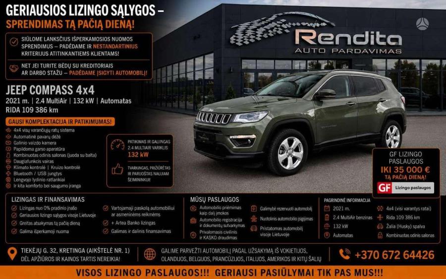 Zaļš Jeep Compass 2021 Kretinga, ar dzinēja tilpumu 2.36 L un nobraukumu 109 tūkst. km par 14199 €, foto 40 vietnē AUTOMOTO.COM.LV