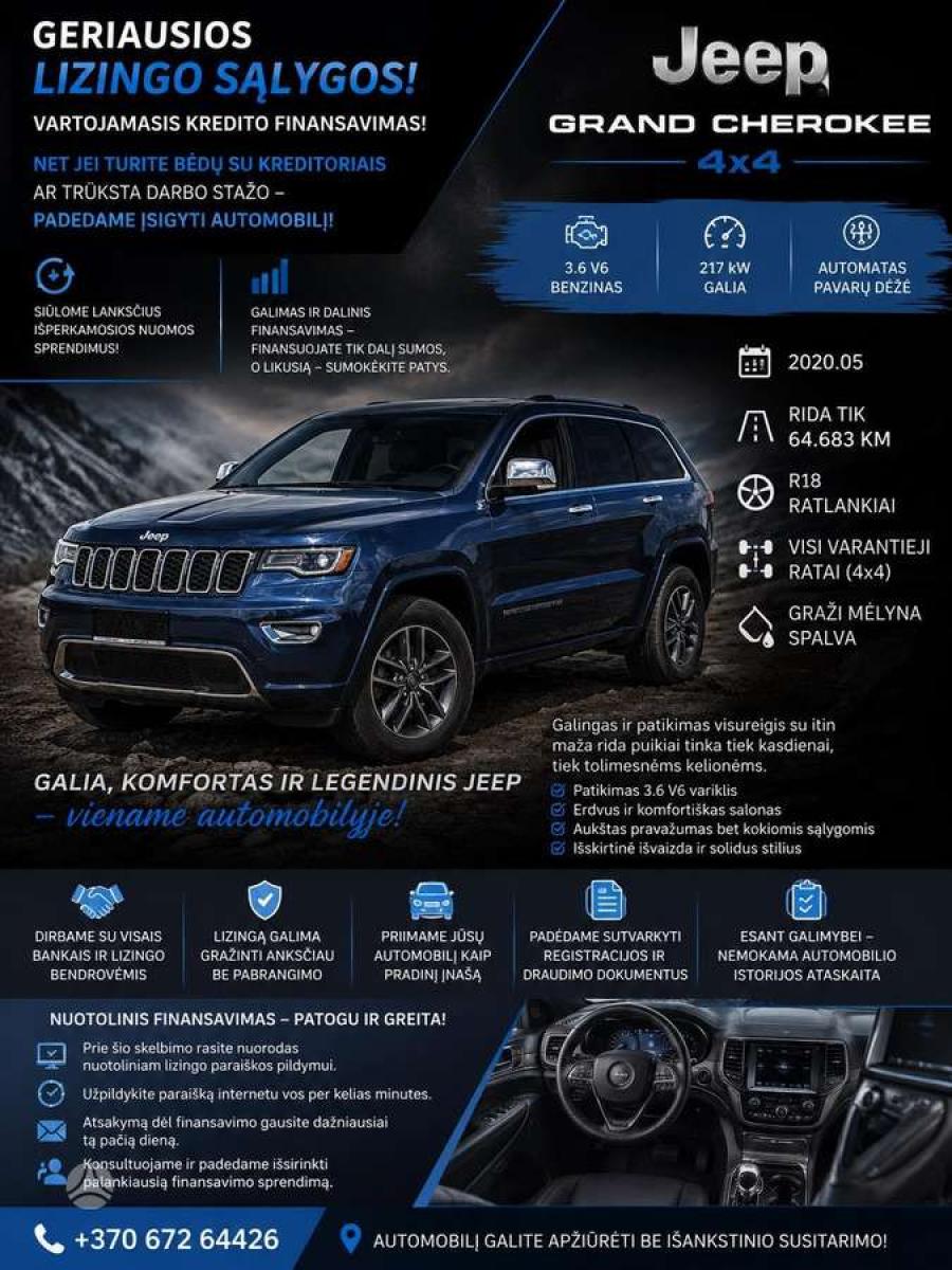 Zils Jeep Grand Cherokee 2020 Kretinga, ar dzinēja tilpumu 3.60 L un nobraukumu 65 tūkst. km par 19699 €, foto 37 vietnē AUTOMOTO.COM.LV