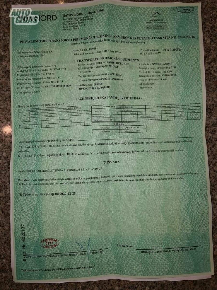 Джип Гранд Чероки 2005 в Вильнюс, объемом двигателя 3.00 л и пробегом 286 тыс. км за 6999 €, фото 21 на AUTOMOTO.COM.LV