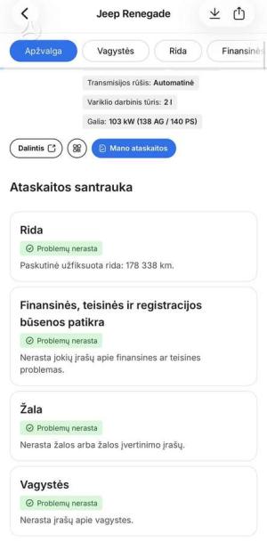Черный Джип Ренегат 2016 в Таураге, объемом двигателя 1.96 л и пробегом 180 тыс. км за 8800 €, фото 61 на AUTOMOTO.COM.LV