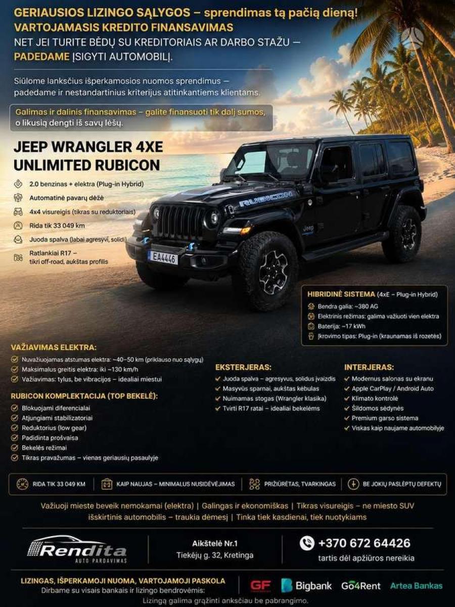 Black Jeep Wrangler 2022 in Kretinga, with an engine capacity of 2.00 L and mileage of 33 thousand km for 42999 €, photo 42 on AUTOMOTO.COM.LV