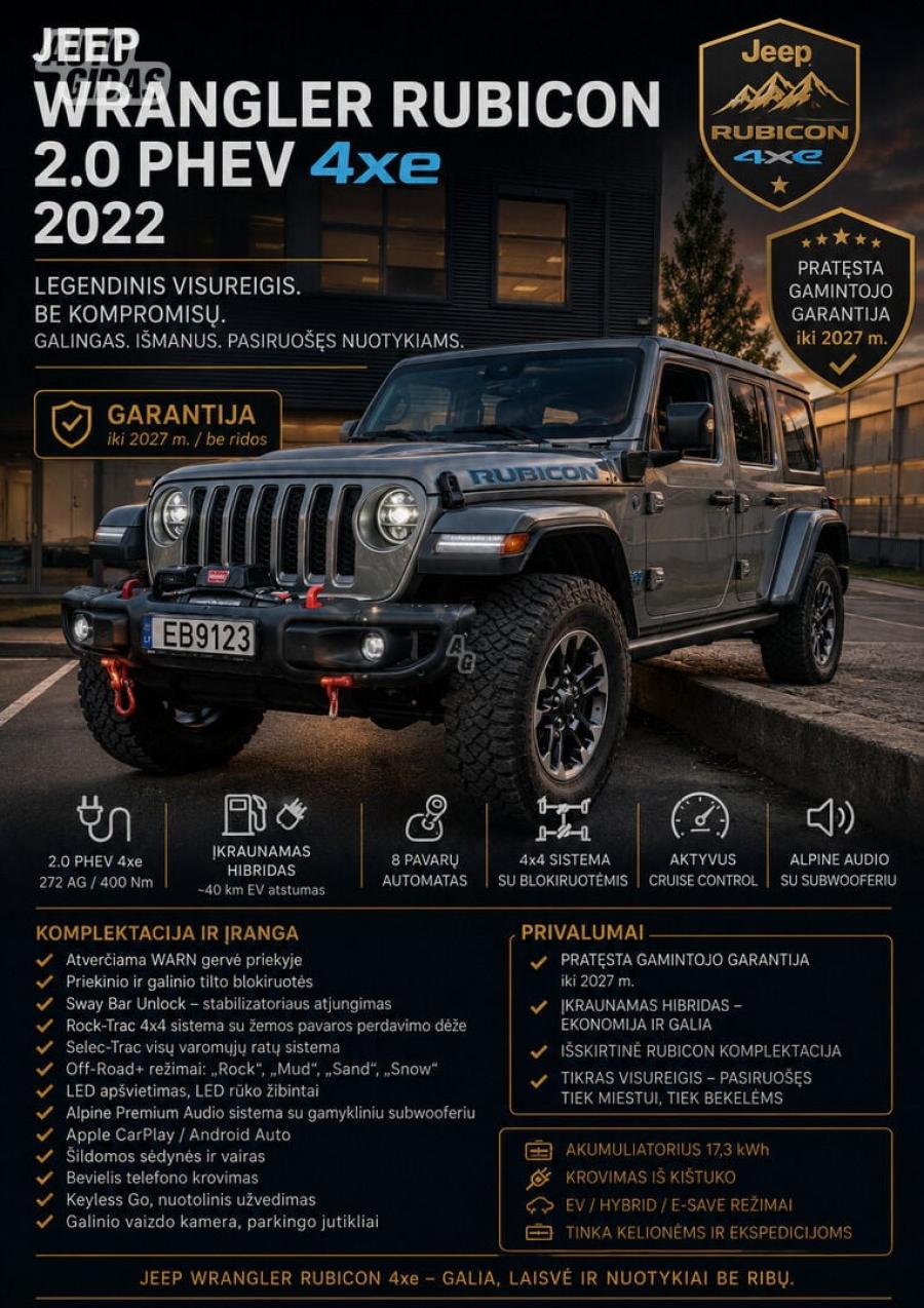 Серый Джип Вранглер 2022 в Каунас, объемом двигателя 2.00 л и пробегом 72 тыс. км за 51999 €, фото 1 на AUTOMOTO.COM.LV