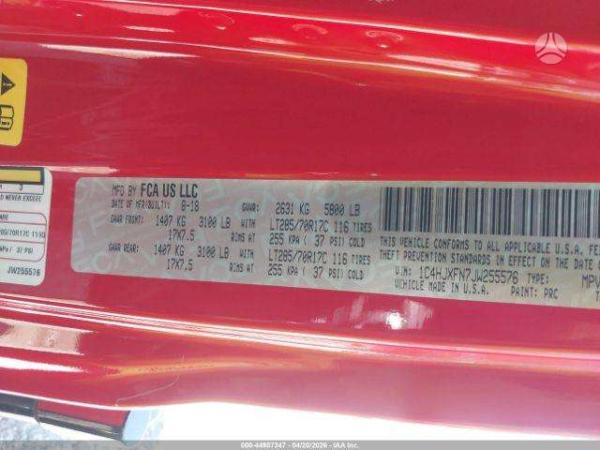 Red Jeep Wrangler 2018 in Klaipeda, with an engine capacity of 2.00 L and mileage of 187 thousand km for 10200 €, photo 9 on AUTOMOTO.COM.LV