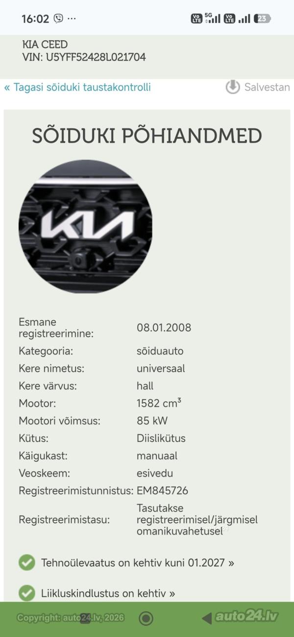 Grey Kia Ceed 2008 in Tartu, with an engine capacity of 1.60 L and mileage of 278 thousand km for 1999 €, photo 11 on AUTOMOTO.COM.LV