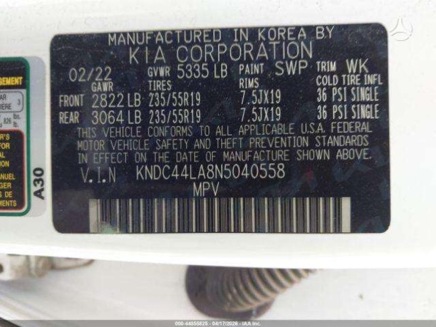 White Kia EV6 2022 in Alytus, with an engine capacity of 0.00 L and mileage of 94 thousand km for 15500 €, photo 18 on AUTOMOTO.COM.LV