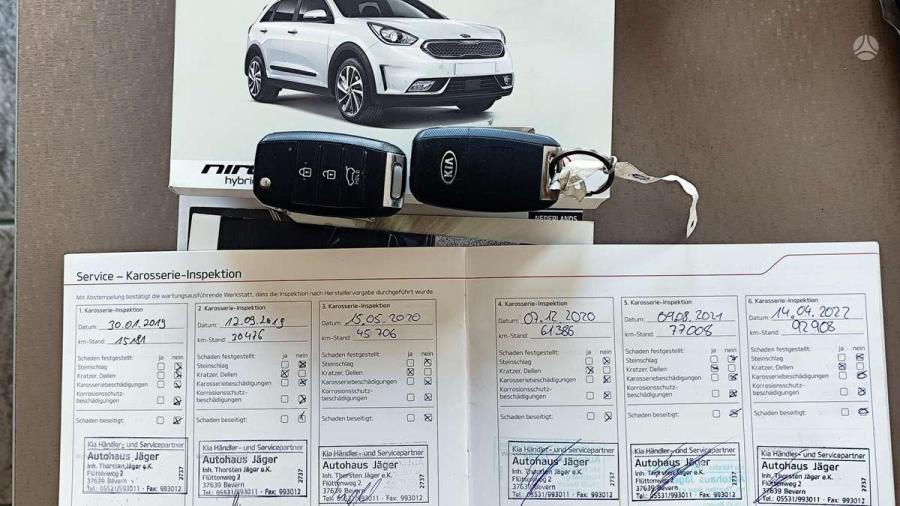 Blue Kia Niro 2018 in Kaunas, with an engine capacity of 1.60 L and mileage of 197 thousand km for 11950 €, photo 22 on AUTOMOTO.COM.LV