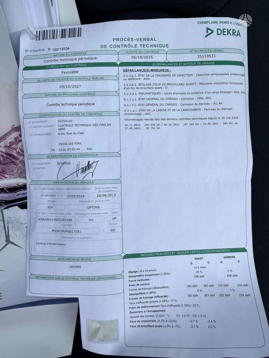 Black Kia Optima 2013 in Panevezys, with an engine capacity of 1.70 L and mileage of 191 thousand km for 5590 €, photo 24 on AUTOMOTO.COM.LV