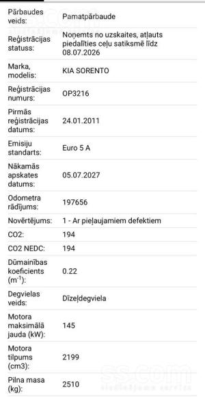 Black Kia Sorento 2011 in Riga, with an engine capacity of 2.20 L and mileage of 197 thousand km for 8995 €, photo 25 on AUTOMOTO.COM.LV