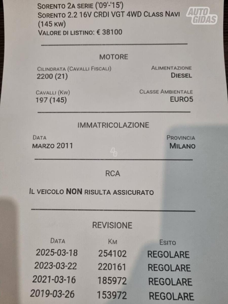 Серый Киа Соренто 2011 в Игналина, объемом двигателя 2.20 л и пробегом 267 тыс. км за 5750 €, фото 20 на AUTOMOTO.COM.LV