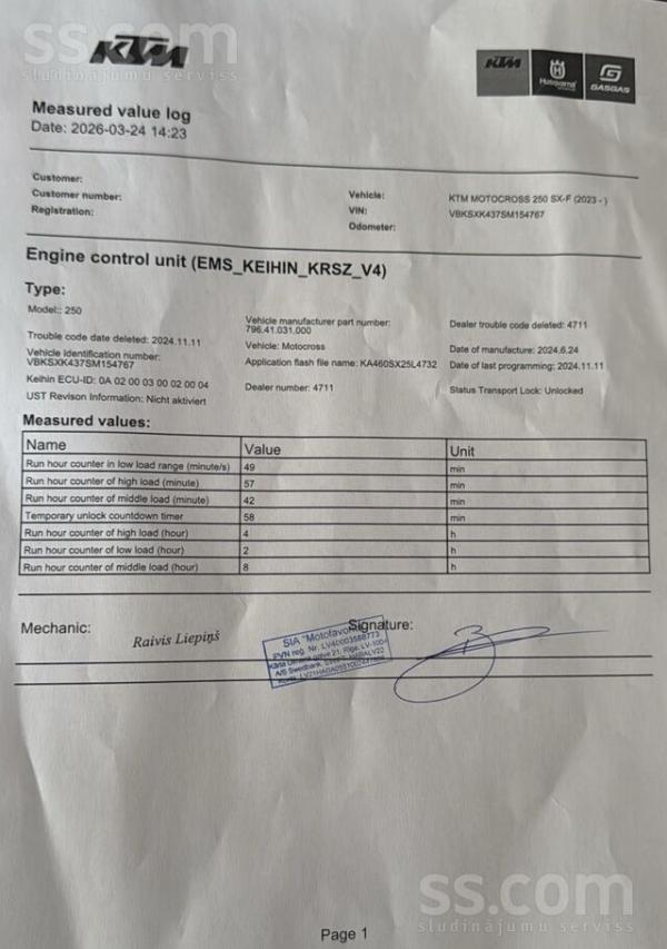 KTM 250 SX-F 2025 in Riga, with an engine capacity of 0.25 L and mileage of 0 thousand km for 6900 €, photo 9 on AUTOMOTO.COM.LV