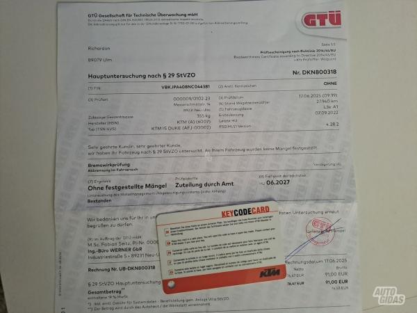 Black KTM Duke 2022 in Taurage, with an engine capacity of 0.13 L and mileage of 31 thousand km for 2700 €, photo 8 on AUTOMOTO.COM.LV