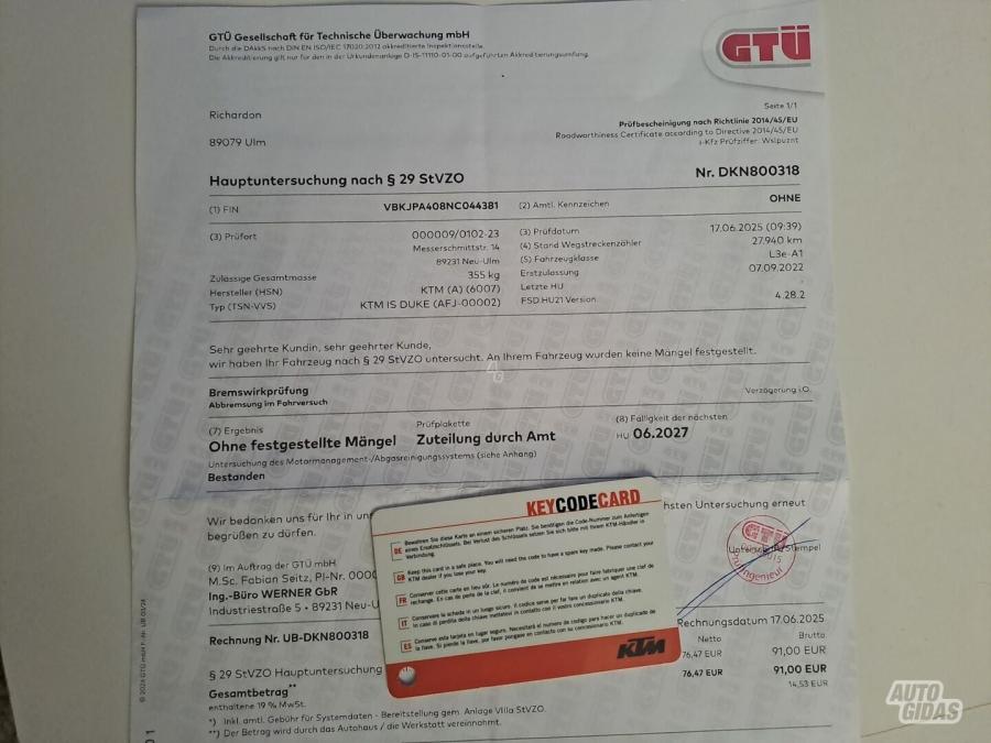 Black KTM Duke 2022 in Taurage, with an engine capacity of 0.13 L and mileage of 31 thousand km for 2700 €, photo 8 on AUTOMOTO.COM.LV