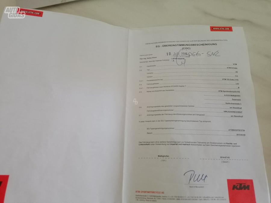 КТМ Дюк 2014 в Радвилишкис, объемом двигателя 0.13 л и пробегом 62 тыс. км за 1350 €, фото 16 на AUTOMOTO.COM.LV