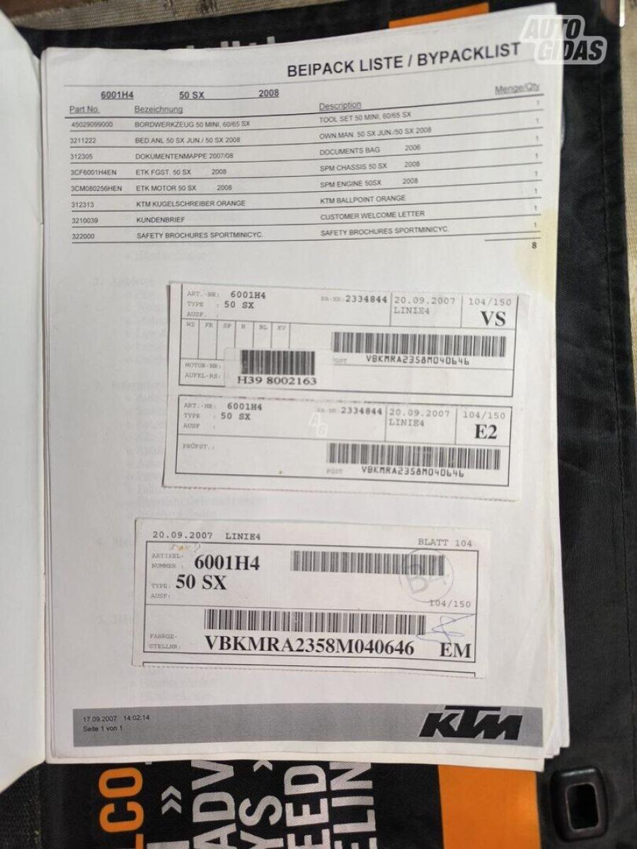 КТМ SX 2008 в Вильнюс, объемом двигателя 0.05 л и пробегом 0 тыс. км за 1000 €, фото 17 на AUTOMOTO.COM.LV