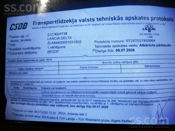 Lancia Delta 2009 in Riga, with an engine capacity of 1.60 L and mileage of 282 thousand km for 3400 €, photo 7 on AUTOMOTO.COM.LV