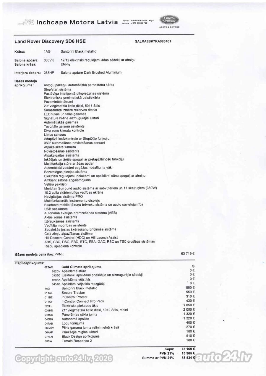 Black Land Rover Discovery 2019 in Riga, with an engine capacity of 3.00 L and mileage of 158 thousand km for 29900 €, photo 15 on AUTOMOTO.COM.LV