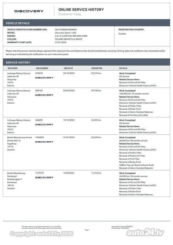 White Land Rover Discovery Sport 2020 in Tartu, with an engine capacity of 2.00 L and mileage of 56 thousand km for 24899 €, photo 5 on AUTOMOTO.COM.LV
