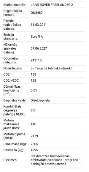Black Land Rover Freelander 2011 in Riga, with an engine capacity of 2.20 L and mileage of 243 thousand km for 7595 €, photo 25 on AUTOMOTO.COM.LV