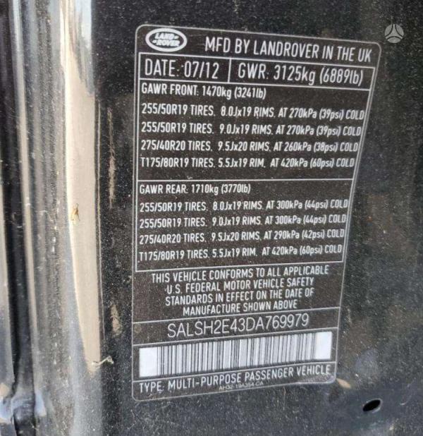 Melns Land Rover Range Rover 2013 Viļņa, ar dzinēja tilpumu 5.00 L un nobraukumu 160 tūkst. km par 950 €, foto 2 vietnē AUTOMOTO.COM.LV
