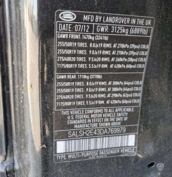 Melns Land Rover Range Rover 2013 Viļņa, ar dzinēja tilpumu 5.00 L un nobraukumu 170 tūkst. km par 10500 €, foto 2 vietnē AUTOMOTO.COM.LV