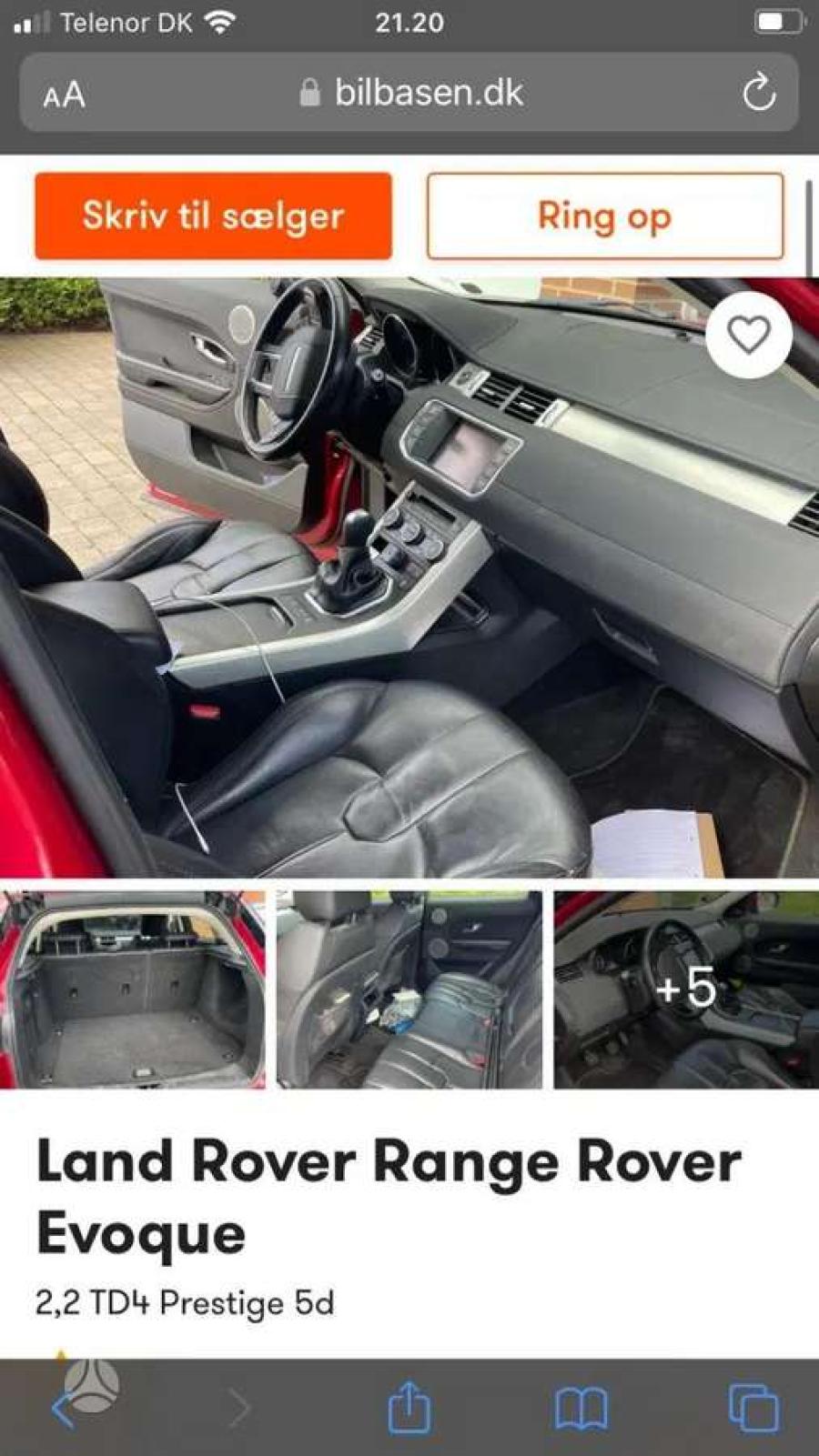 Sarkans Land Rover Range Rover Evoque 2011 Panevēža, ar dzinēja tilpumu 2.20 L un nobraukumu 317 tūkst. km par 8200 €, foto 2 vietnē AUTOMOTO.COM.LV