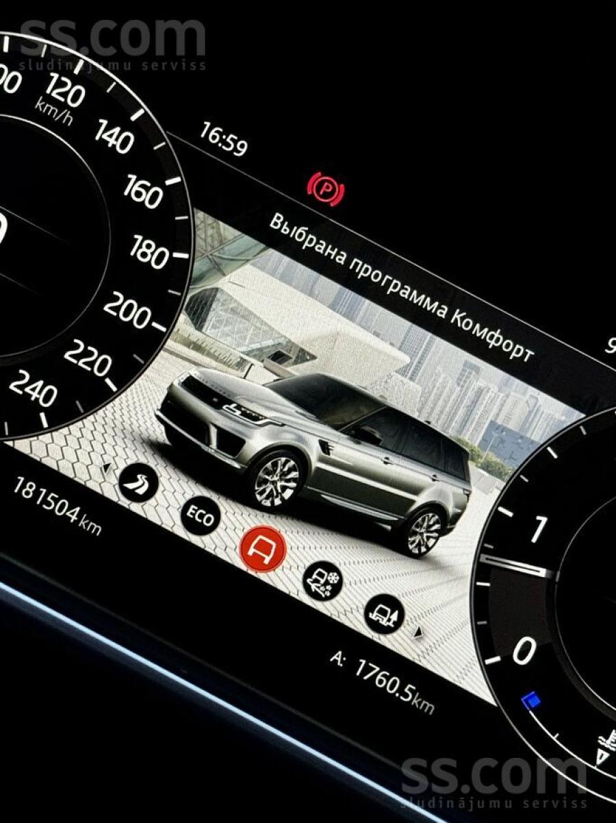 Black Land Rover Range Rover Sport 2018 in Jelgava, with an engine capacity of 4.40 L and mileage of 188 thousand km for 36900 €, photo 31 on AUTOMOTO.COM.LV