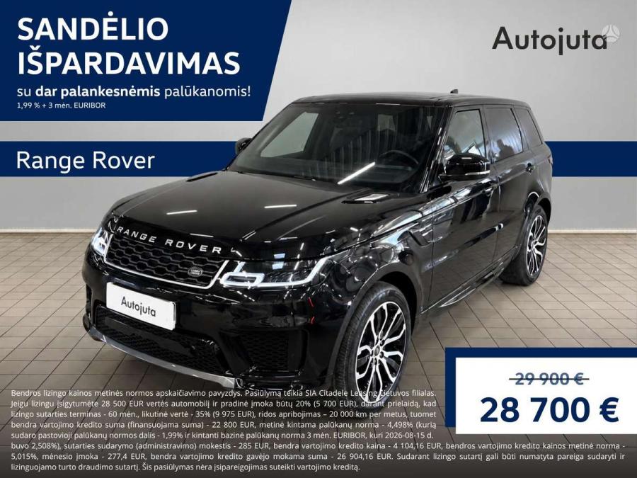 Melns Land Rover Range Rover Sport 2019 Kauņa, ar dzinēja tilpumu 2.97 L un nobraukumu 162 tūkst. km par 28700 €, foto 1 vietnē AUTOMOTO.COM.LV