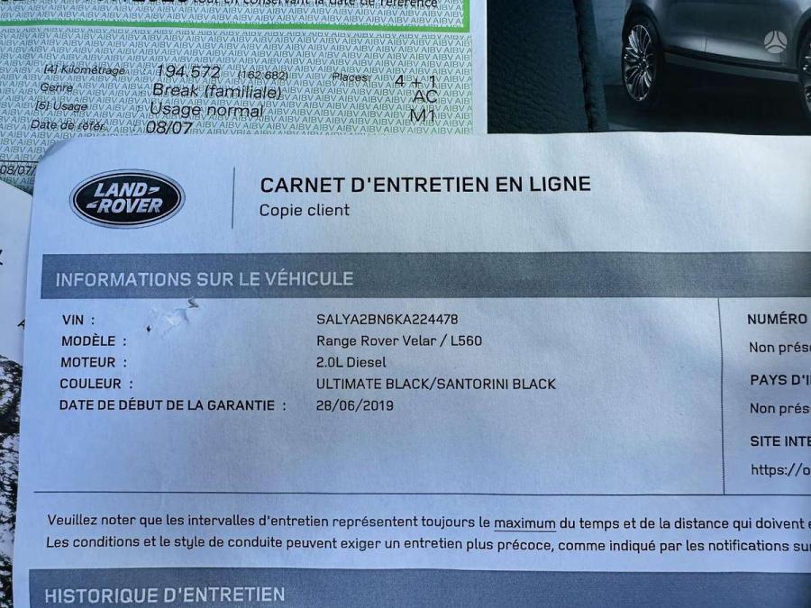 Black Land Rover Range Rover Velar 2019 in Kaunas, with an engine capacity of 2.00 L and mileage of 220 thousand km for 19350 €, photo 34 on AUTOMOTO.COM.LV