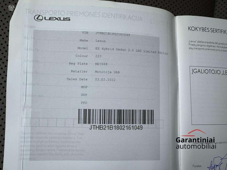 Melns Lexus ES 300 H 2022 Viļņa, ar dzinēja tilpumu 2.50 L un nobraukumu 169 tūkst. km par 27500 €, foto 33 vietnē AUTOMOTO.COM.LV